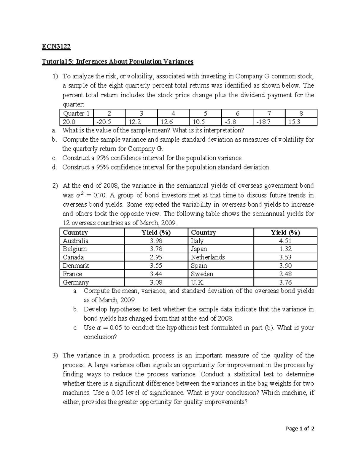 Tutorial 5 - Page 1 of 2 ECN 3122 Tutorial 5: Inferences About ...