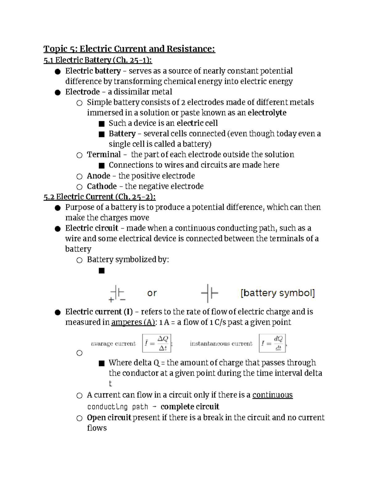 Topic 5 Electric Current and Resistance - Topic 5: Electric Current and ...