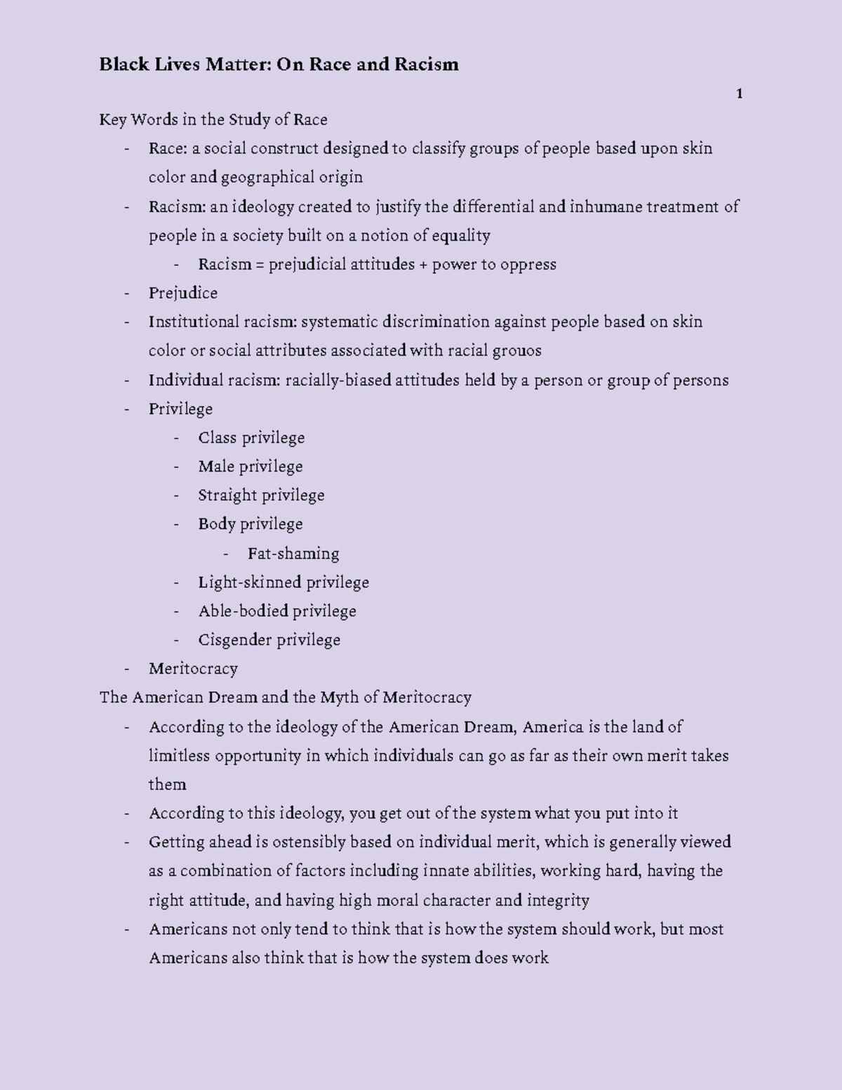 Black Lives Matter: On Race and Racism - Studocu