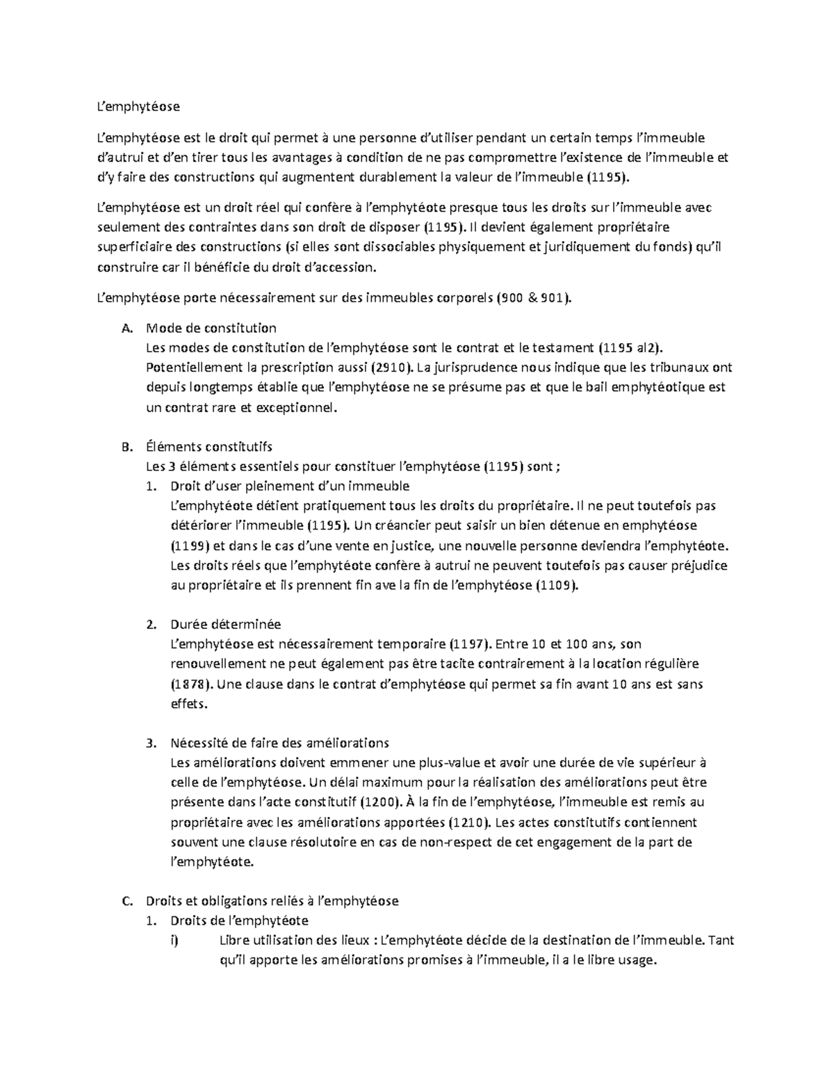Cours 10 L'emphytéose - Mathieux Devinat - L’emphytéose L’emphytéose ...