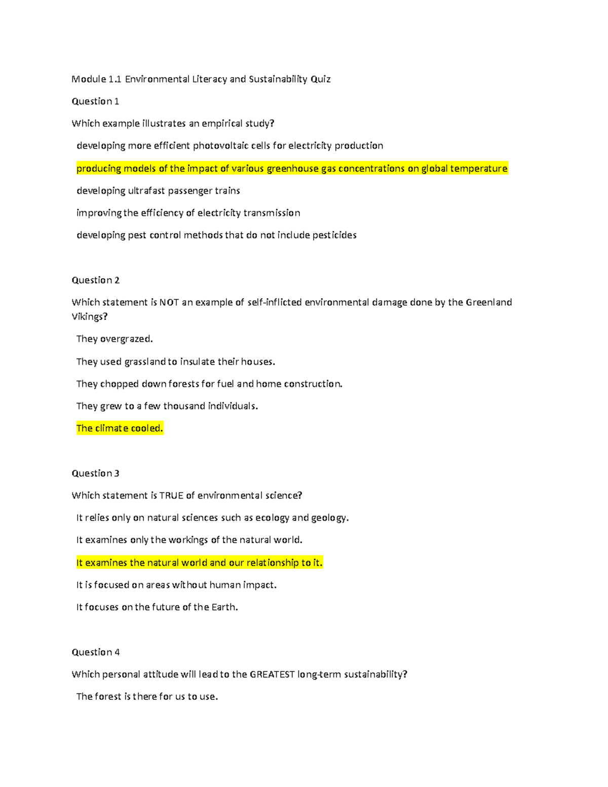 Module 1.1 Environmental Literacy and Sustainability Quiz - They used ...