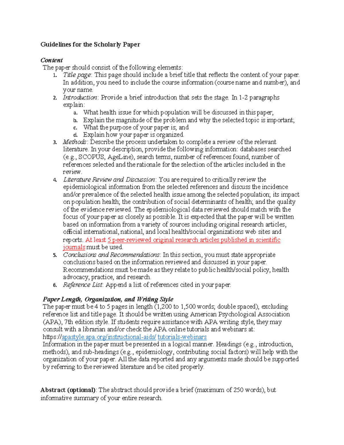 Guidelines and Marking Rubric Scholarly Paper - HEAL 3000 - U of M ...