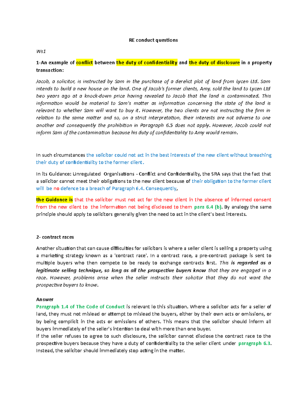 RE conduct questions WS1 - RE conduct questions Ws 1-An example of ...