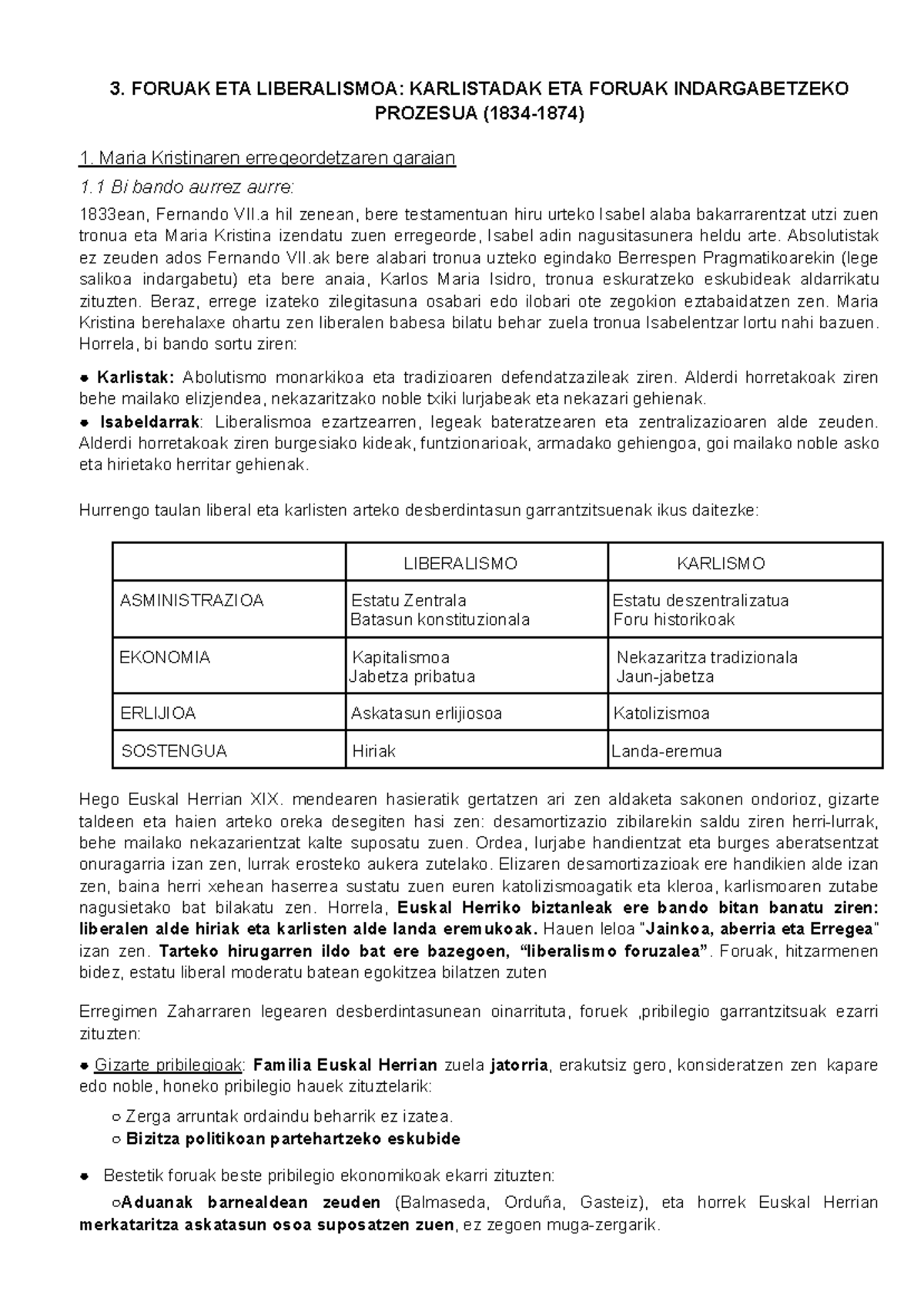 Historia 3 - 3. FORUAK ETA LIBERALISMOA: KARLISTADAK ETA FORUAK INDARGABETZEKO PROZESUA (1834 ...