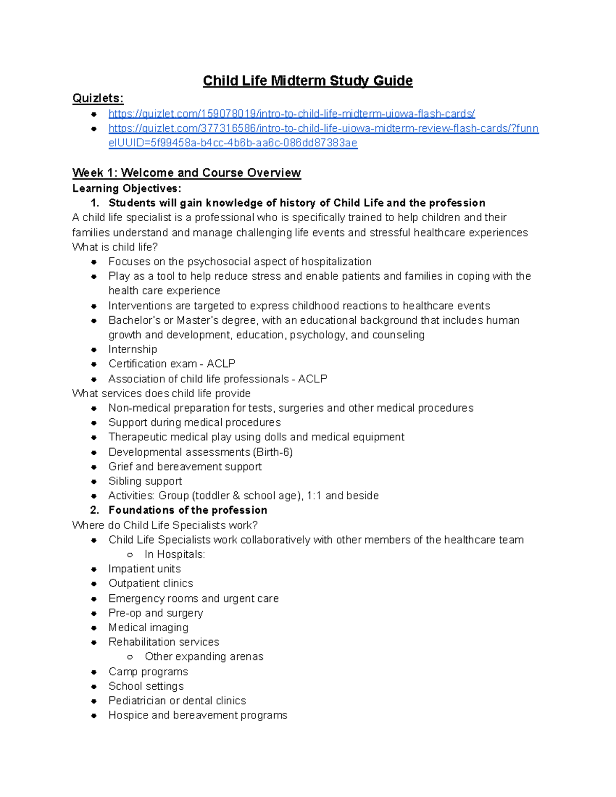 Child Life Midterm Study Guide - Child Life Midterm Study Guide ...