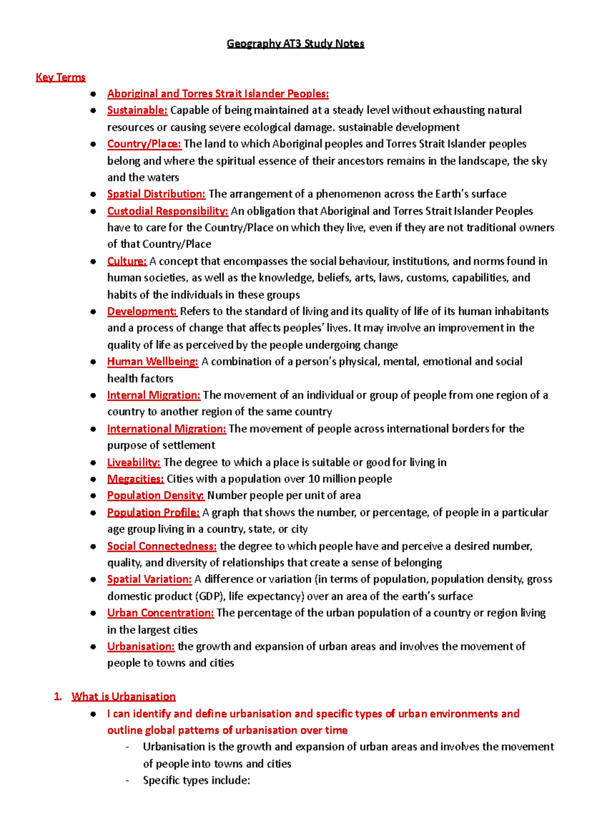 Geography Yearly Study Notes - Geography AT3 Study Notes Key Terms ...