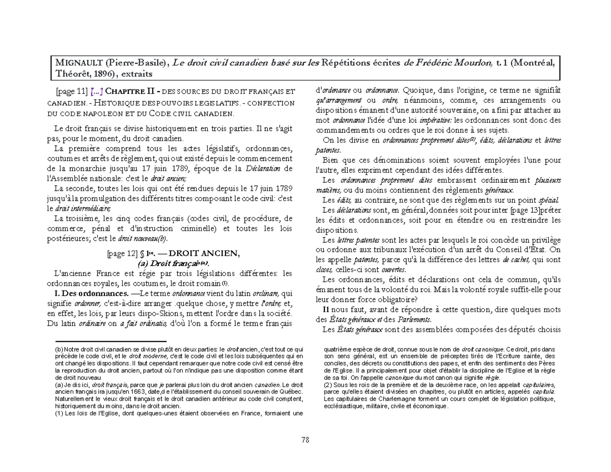 Mignault (Pierre-Basile), Le droit civil canadien bas‚ sur les R‚p ...