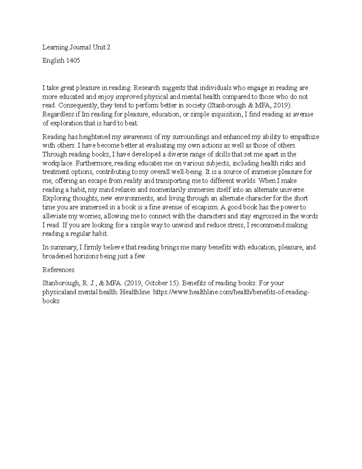 LJ2 - Learning journal 2 - Learning Journal Unit 2 English 1405 I take ...