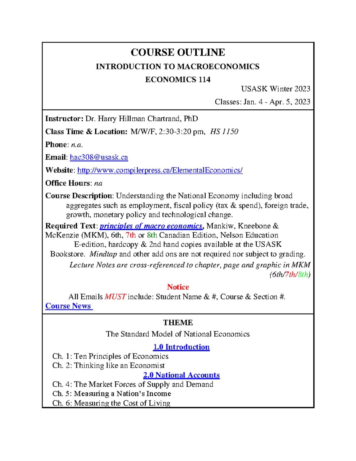 Course Outline-7 - COURSE OUTLINE INTRODUCTION TO MACROECONOMICS ...