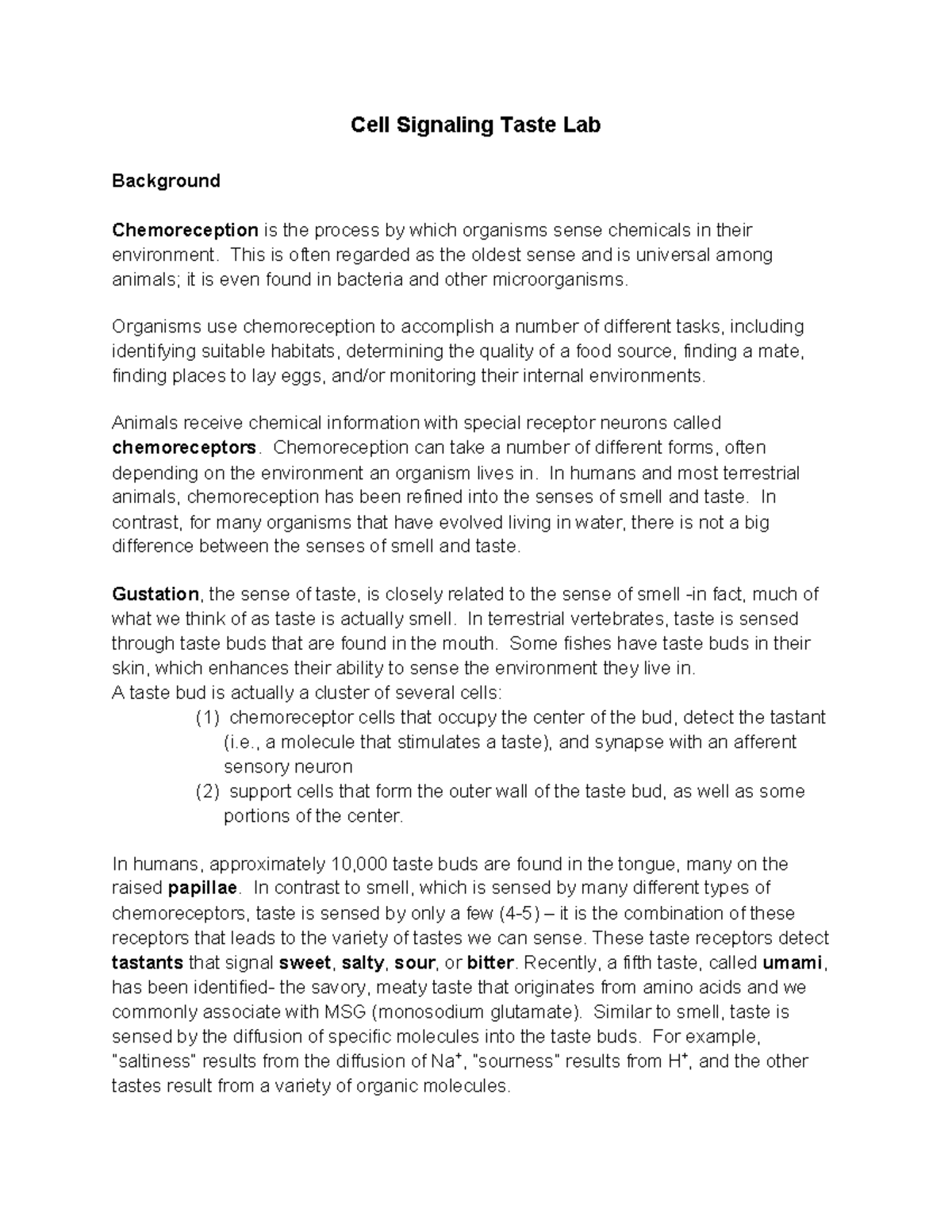 Cell Signaling Taste Lab - Cell Signaling Taste Lab Background ...