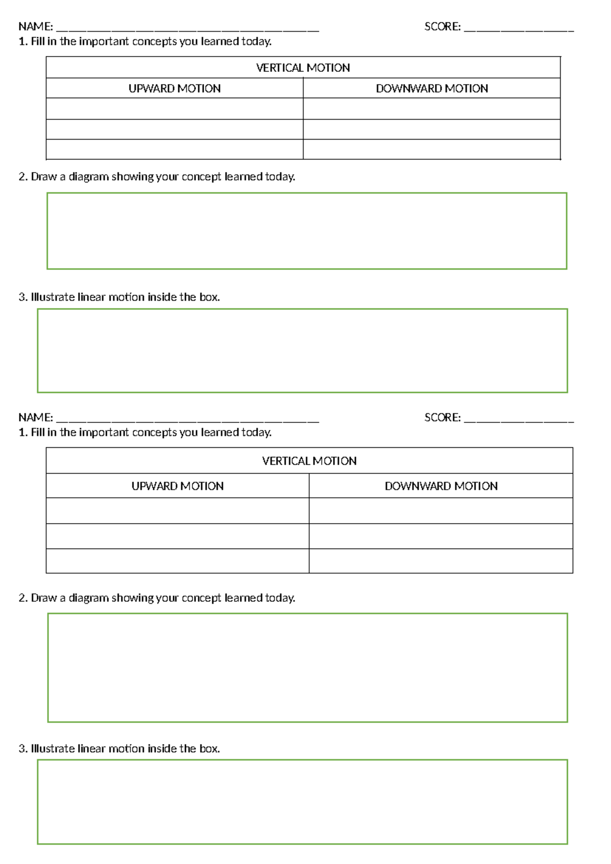 Projectile Motion Activity Sheet - NAME ...