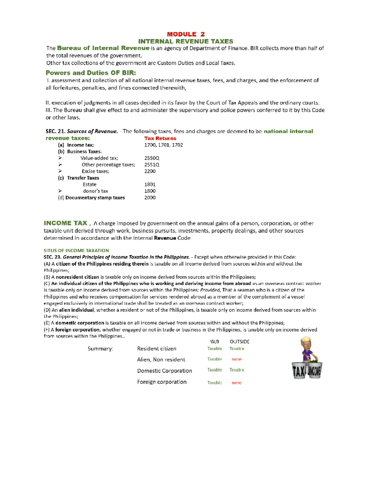 MOD 2 Intro TO Internal Revenue Taxes - Accountancy - Studocu