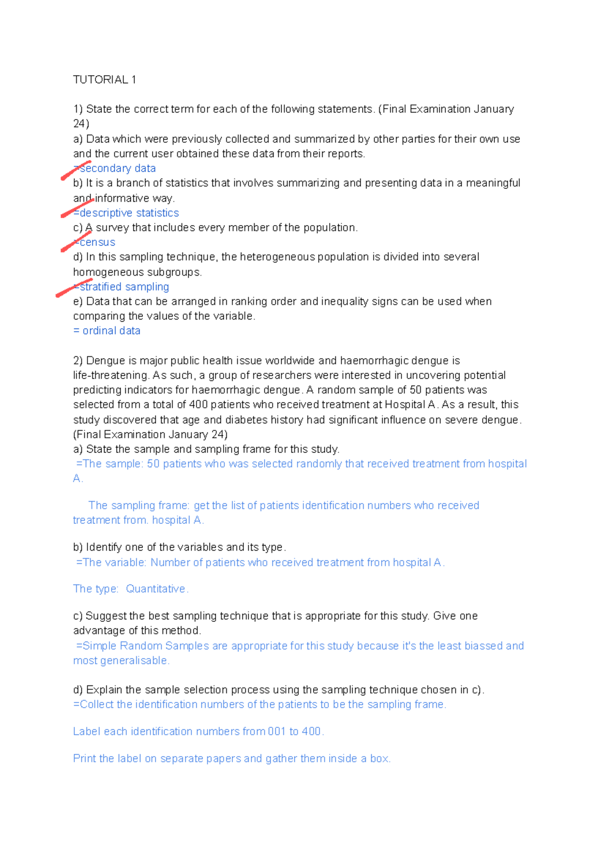 Tutorial STA104 edited - TUTORIAL 1 State the correct term for each of ...