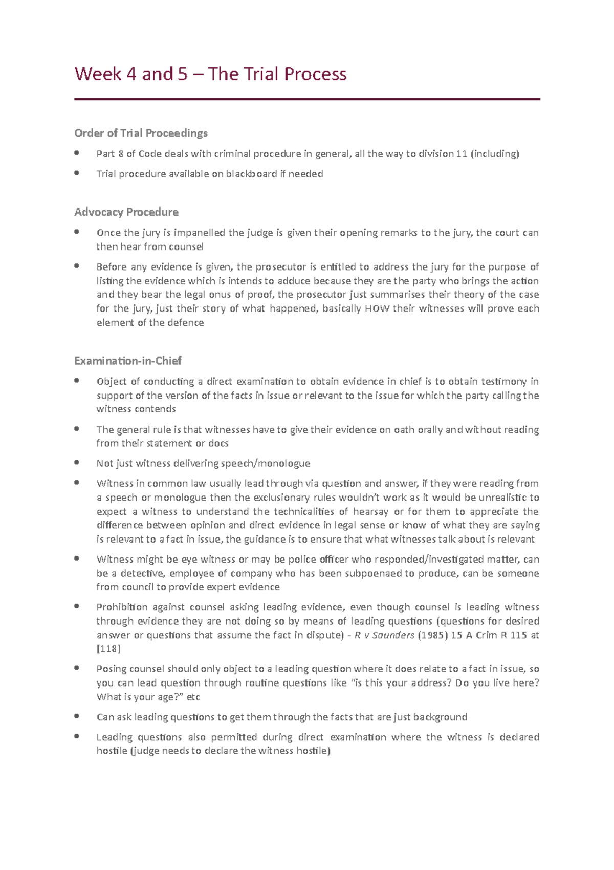 Week 4 and 5 – The Trial Process - Week 4 and 5 – The Trial Process ...