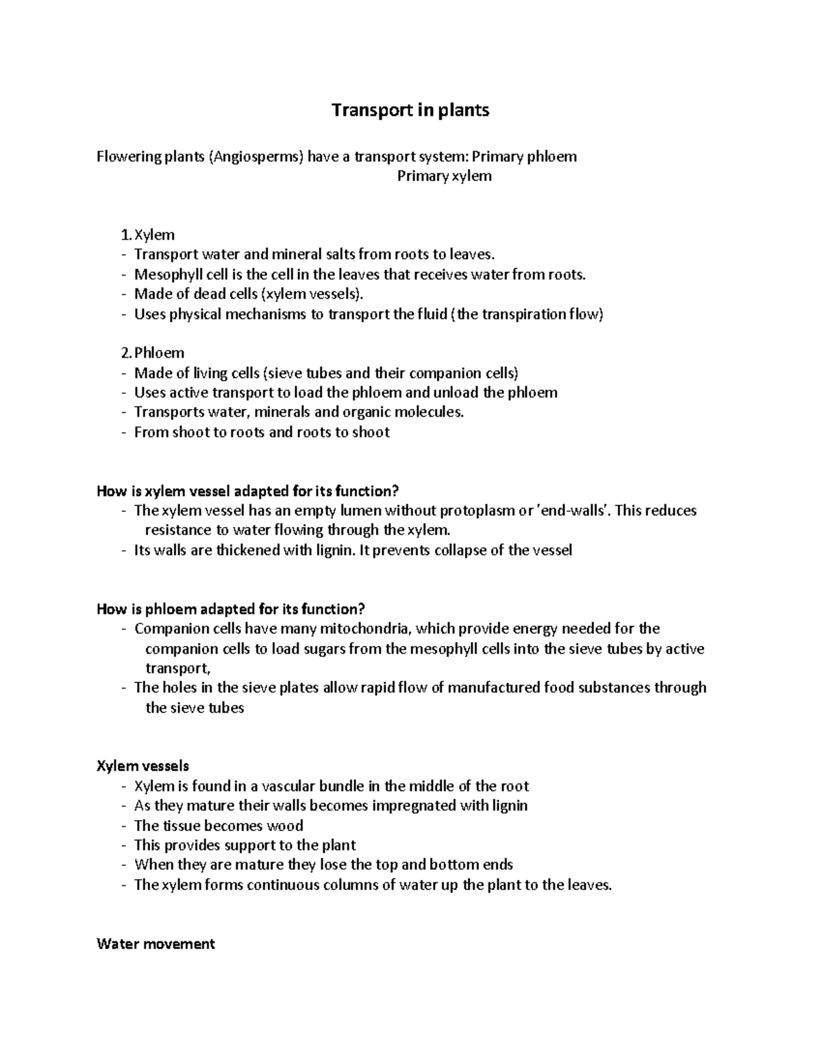 Transport in plants (biology) - Transport in plants Flowering plants ...