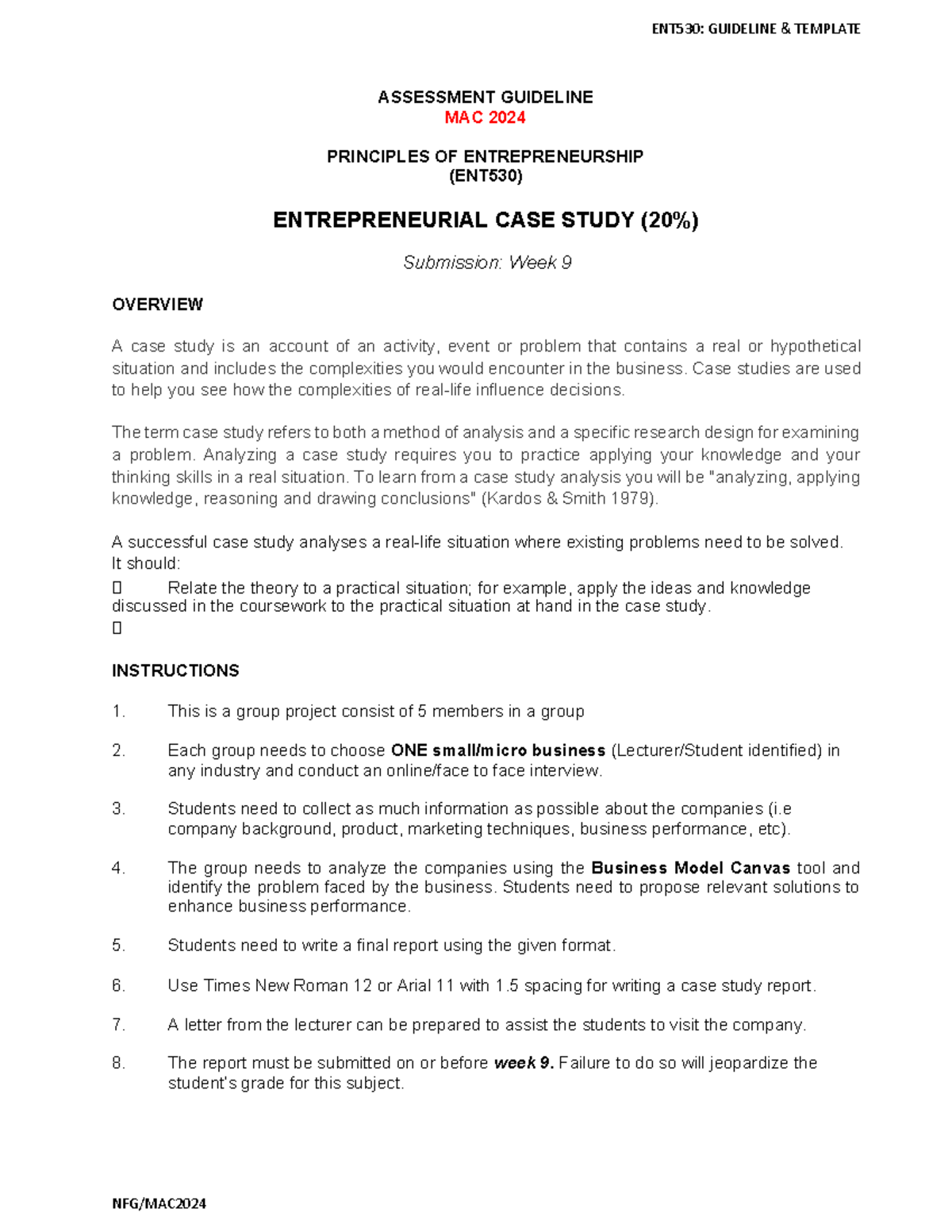 ENT530 Guideline - guidance to prepare assignments - NFG/MAC ASSESSMENT ...