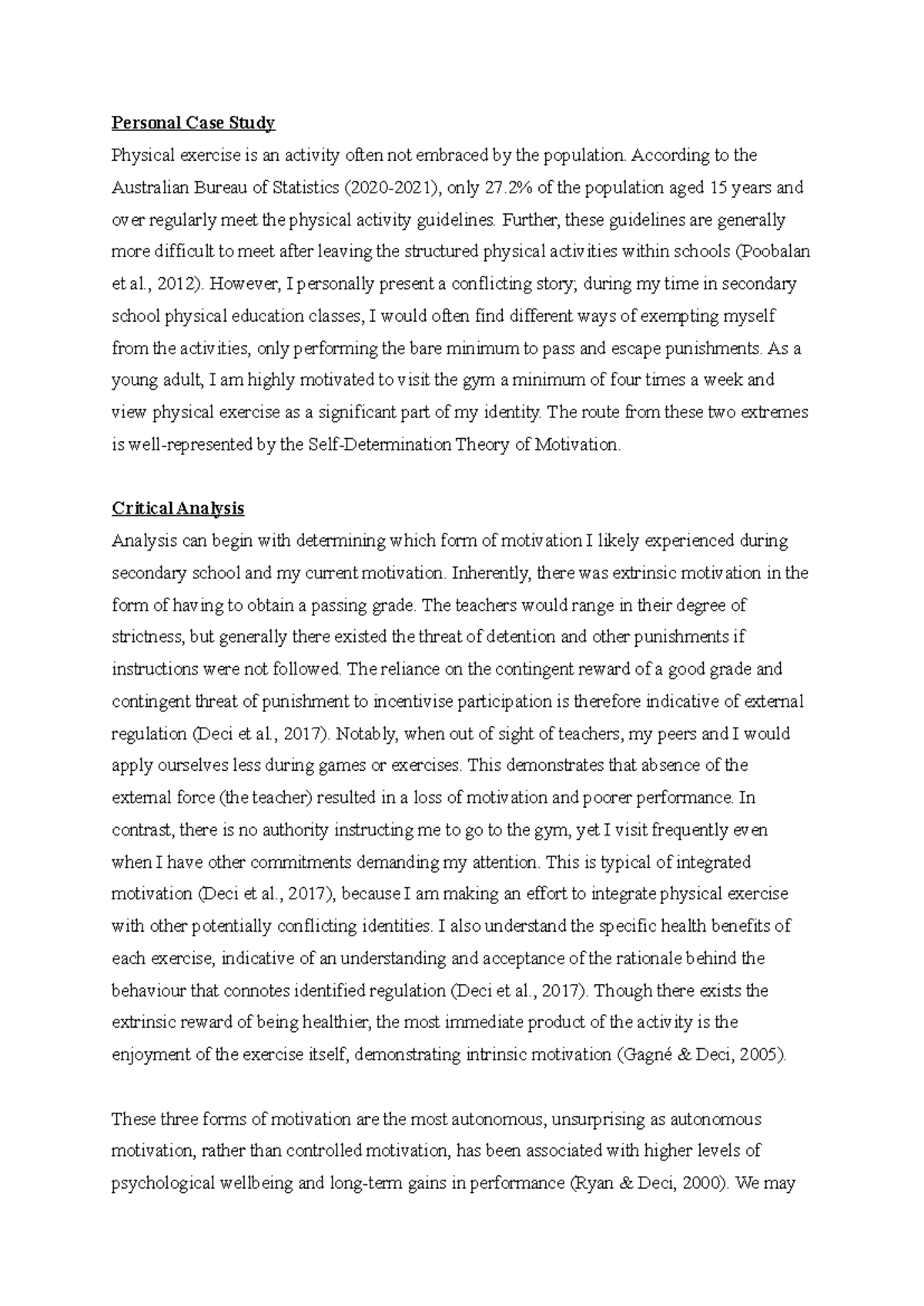 MGMT Essay - Personal Case Study Physical exercise is an activity often ...