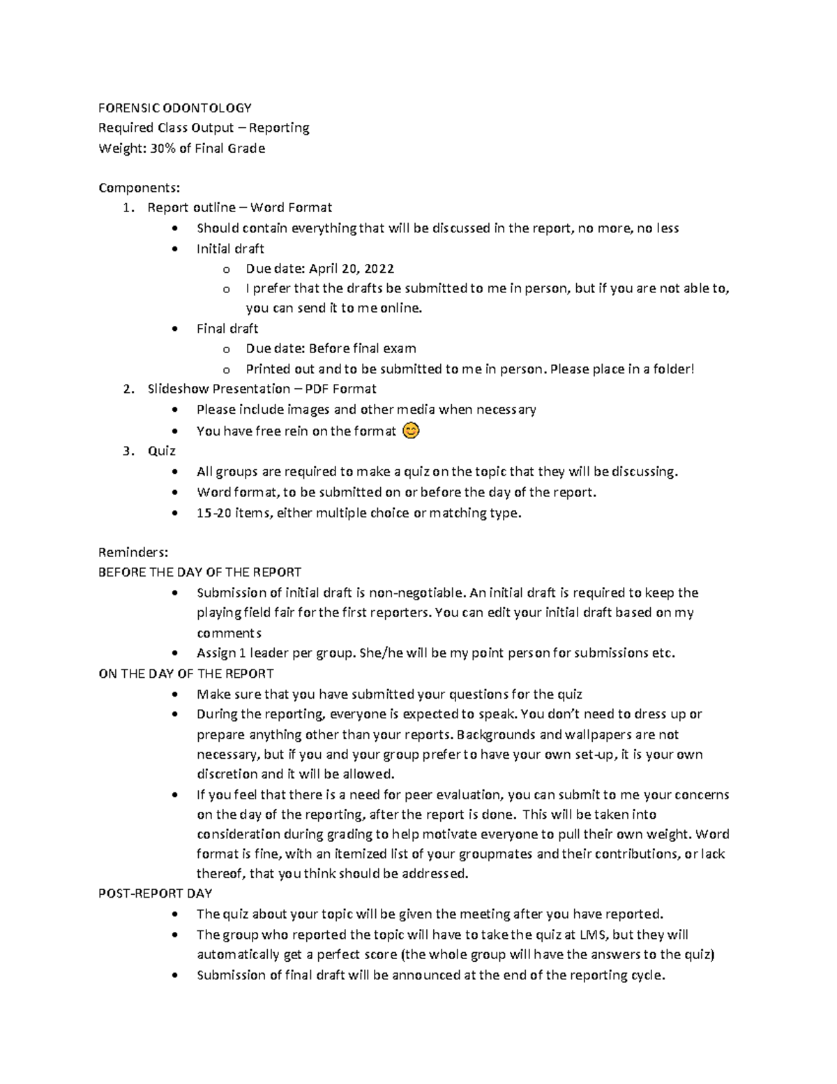 Reporting Guidelines - DDM4A - FORENSIC ODONTOLOGY Required Class ...