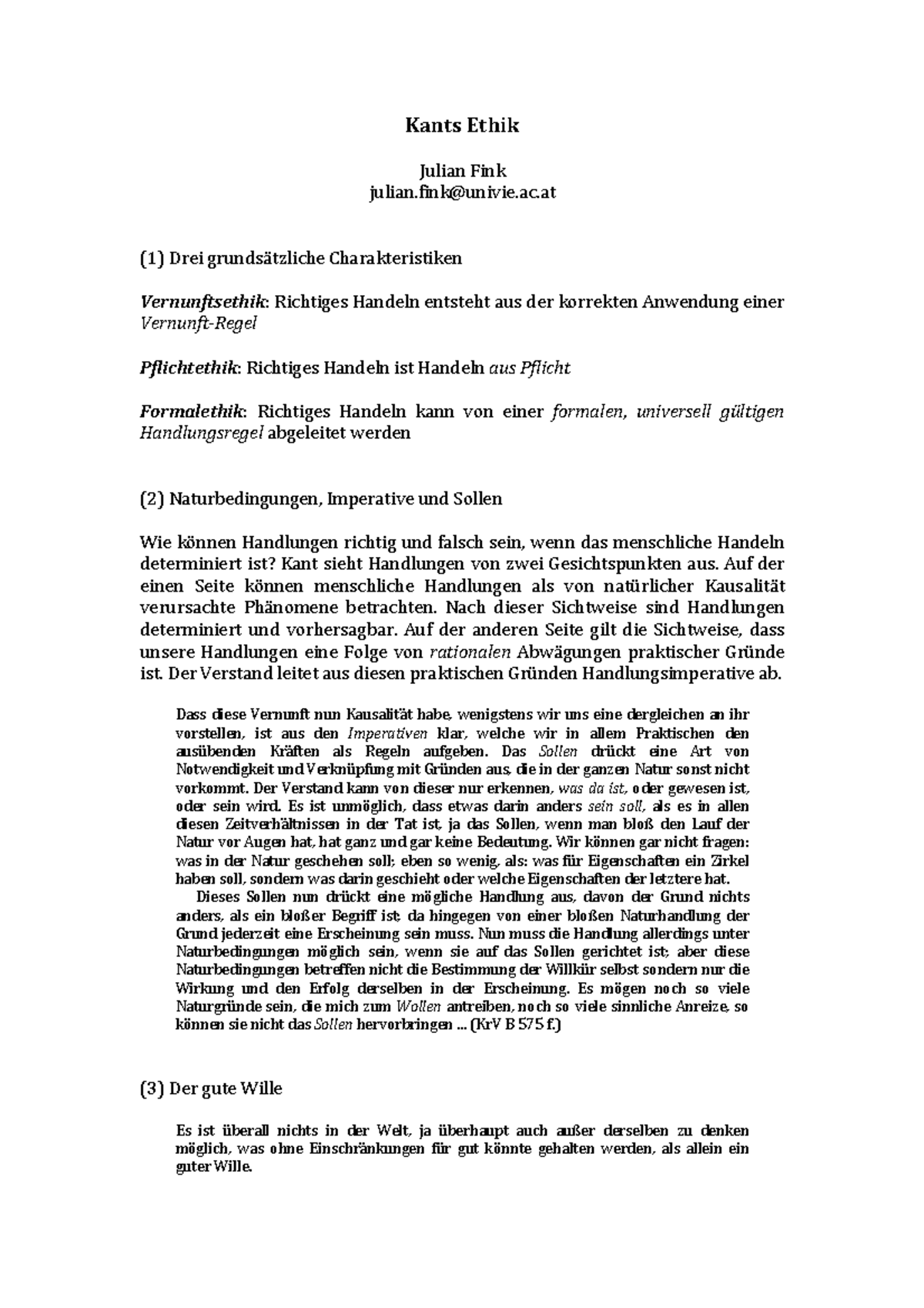 Kant - eine gute zusammenfassung über die grundlegung - Kants Ethik ...