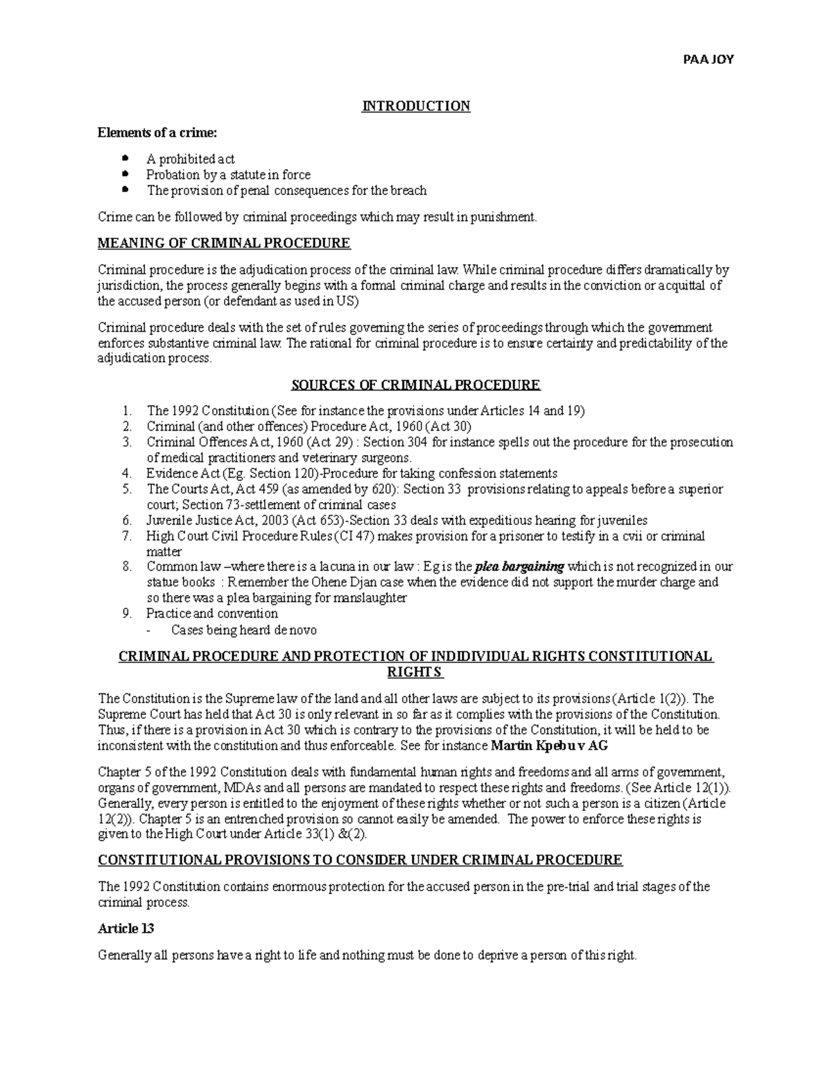 3. Criminal Procedure in ghana- it is a summary note - INTRODUCTION ...