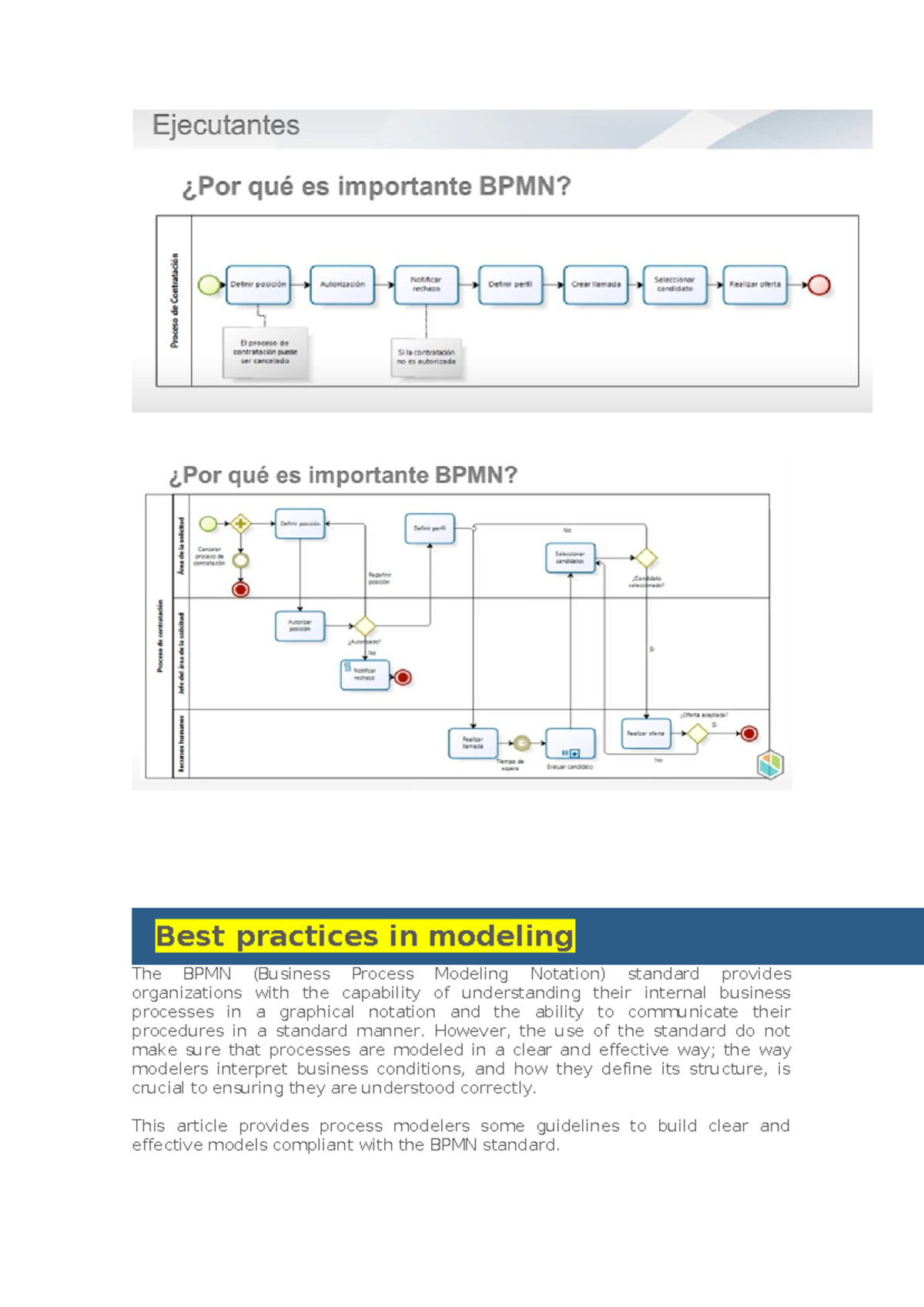 Modelamiento Bizagi - Best practices in modeling The BPMN (Business Process Modeling Notation ...