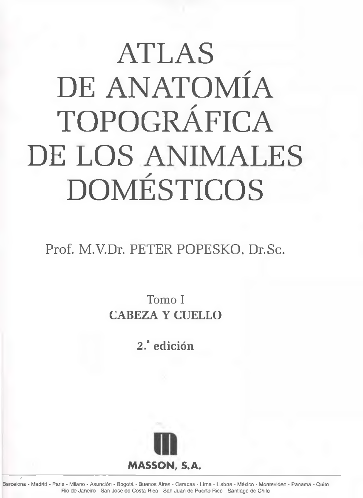 Popesko Peter - Atlas De Anatomia Topografica De Los Animales ...
