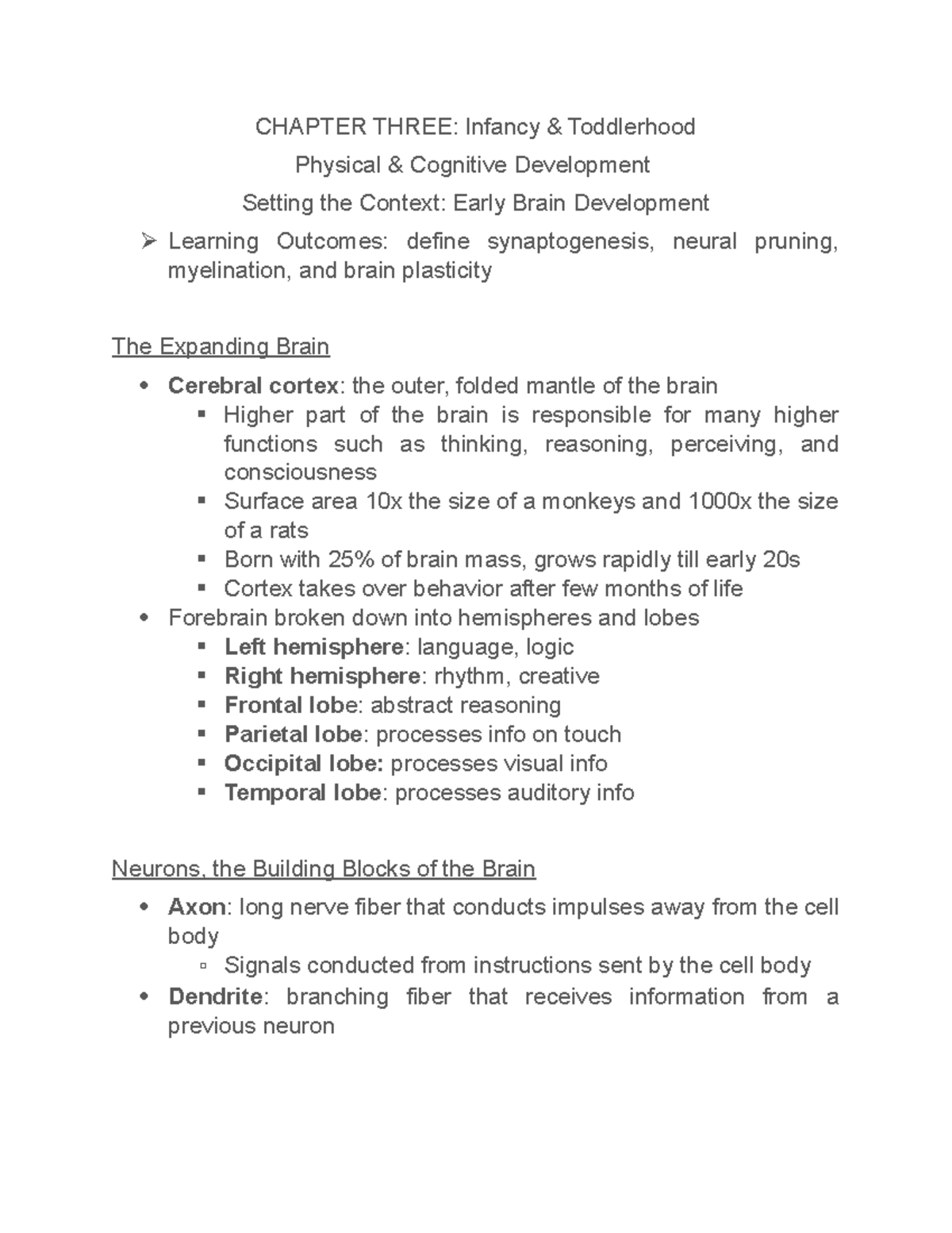 PSY 230 CH. 3 Notes - CHAPTER THREE: Infancy & Toddlerhood Physical ...