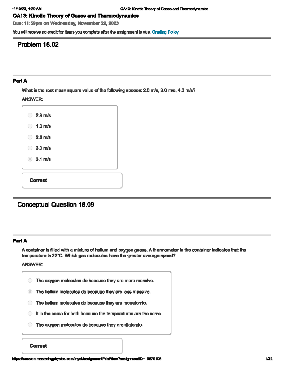 OA13Kinetic Theory of Gases and Thermodynamics - PH1012 - Studocu