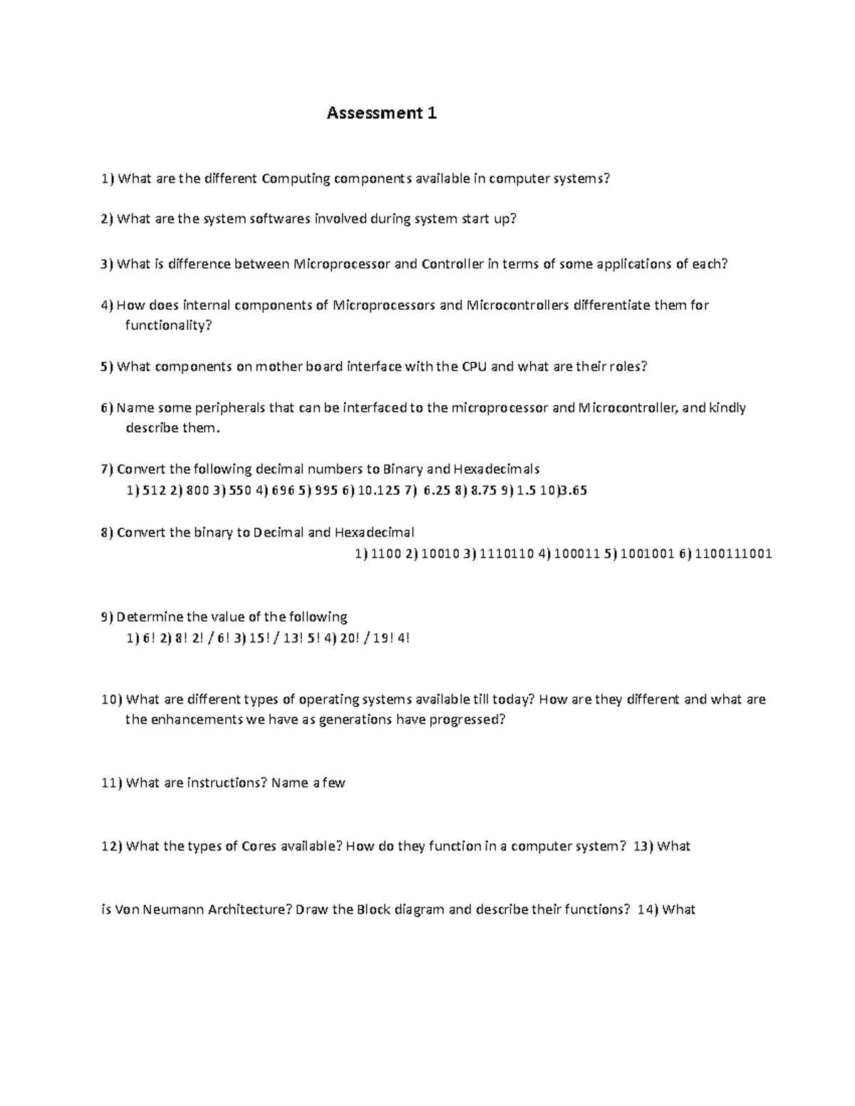 Comp Sci Questions Assign 1 Given - Assessment 1 What are the different ...