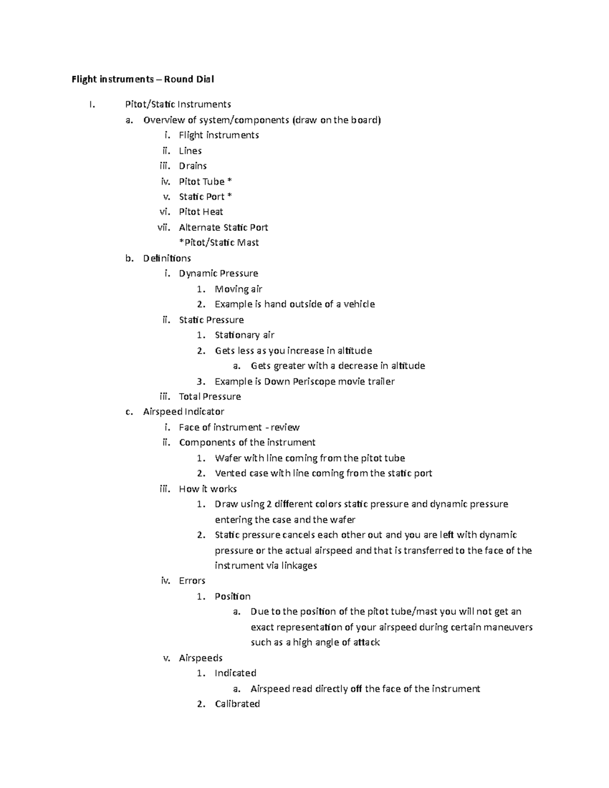 Flight instruments - Round dial instrument study guide. how they work ...