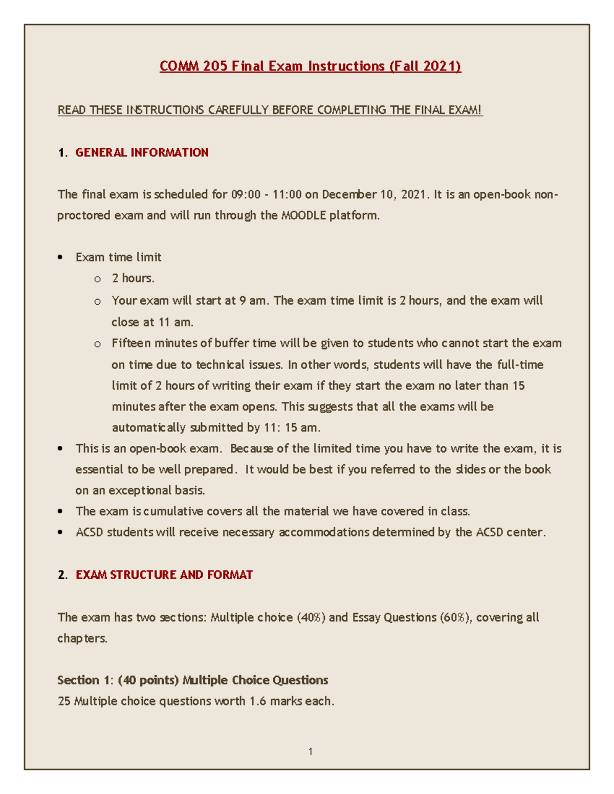Final exam instructions Fall 2021 - COMM 205 - COMM 205 Final Exam ...