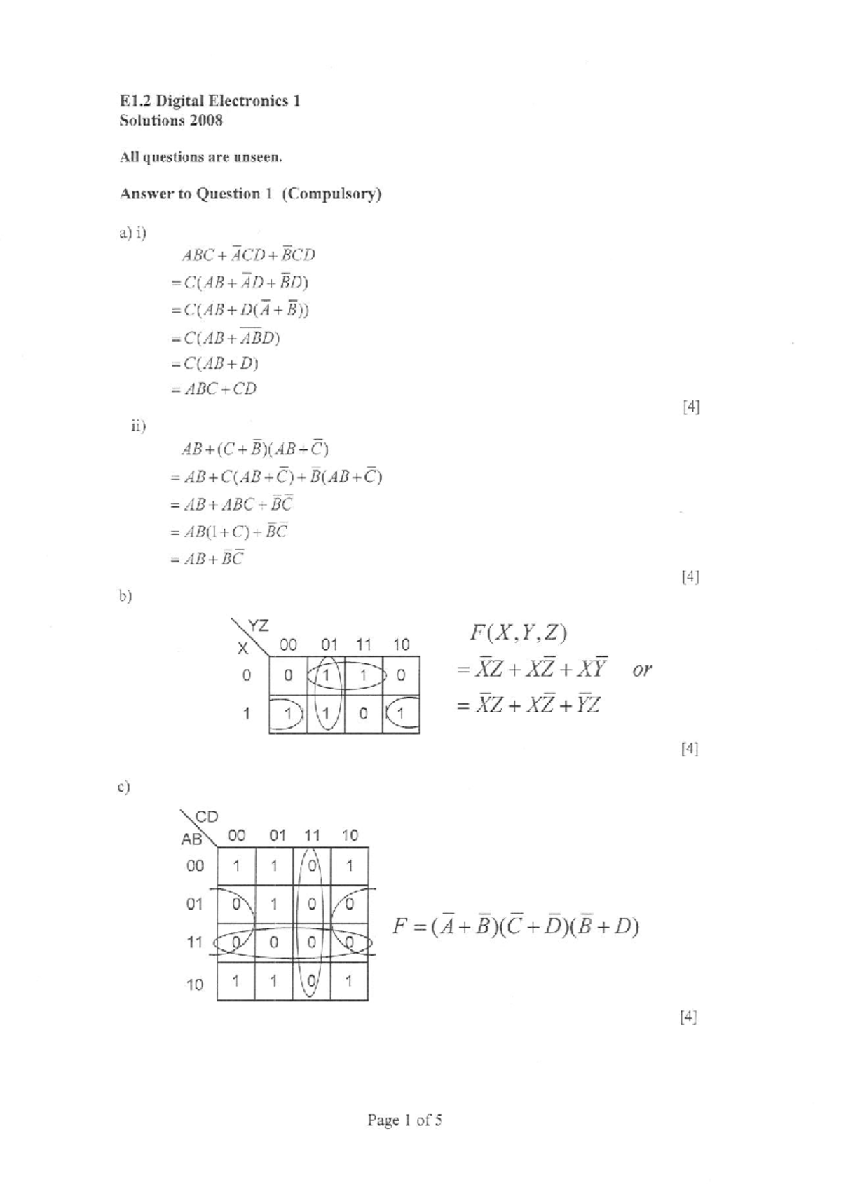 Exam 2008, answers - 131 Digital Electronics 1 Solutions 2008 All ...