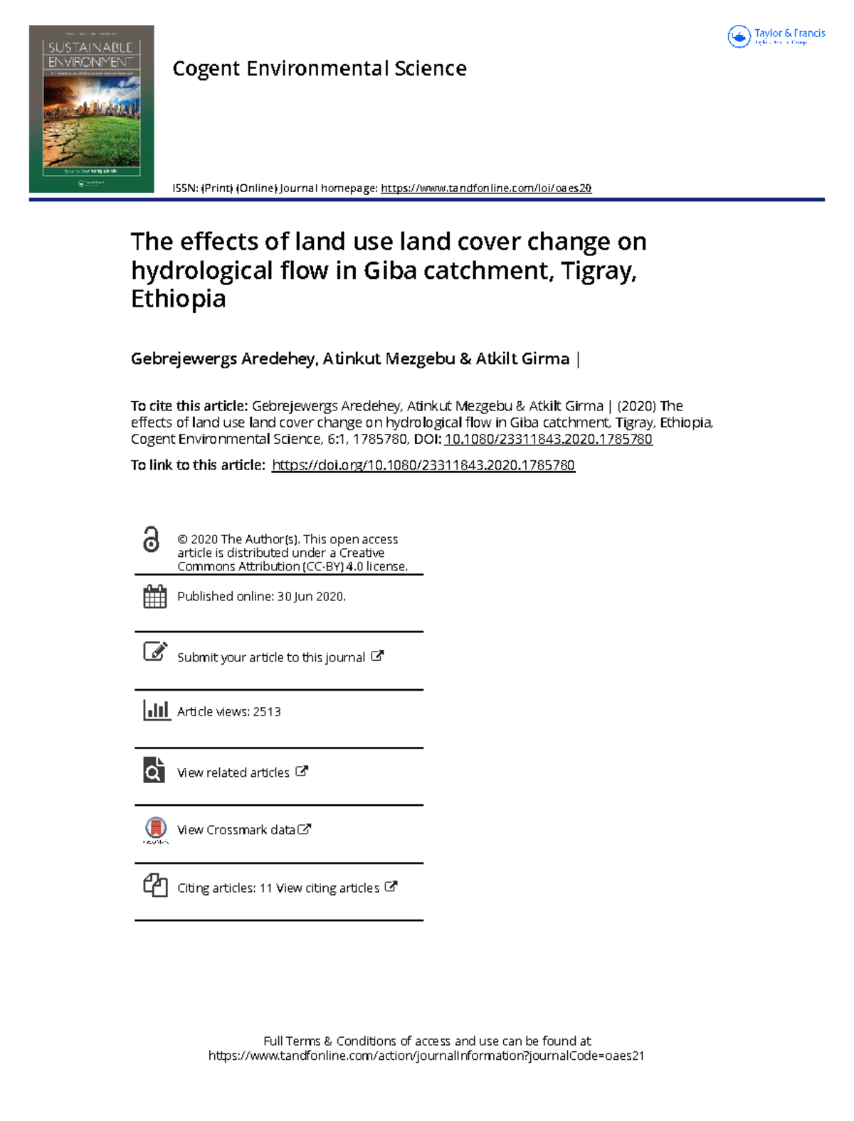 The effects of land use land cover change on hydrological flow in Giba ...