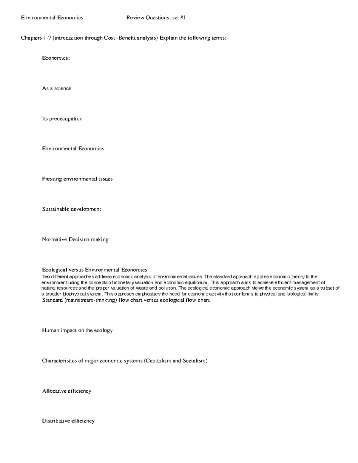 Study 1fa24 - review questions - Environmental Economics Review ...