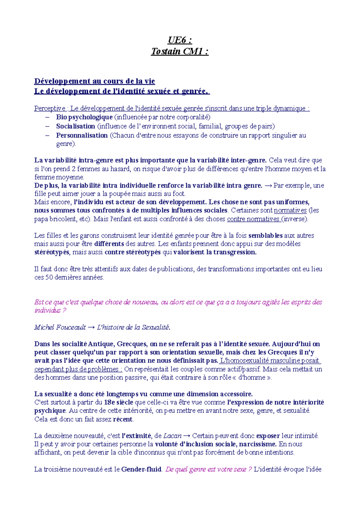Tostain CM1 UE6 - UE6 : Tostain CM1 : Développement au cours de la vie ...