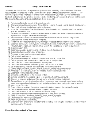Exam 1 Study Guide - BIO 2450: Lecture Exam #1 Study Guide This exam ...
