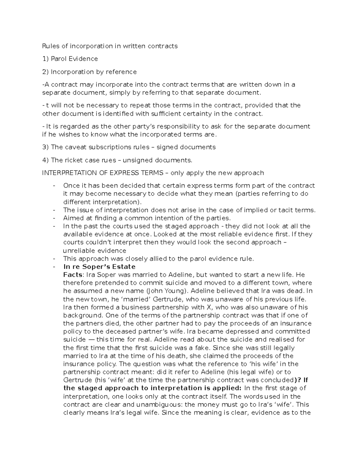 Contract - terms - Rules of incorporation in written contracts Parol Evidence Incorporation by ...