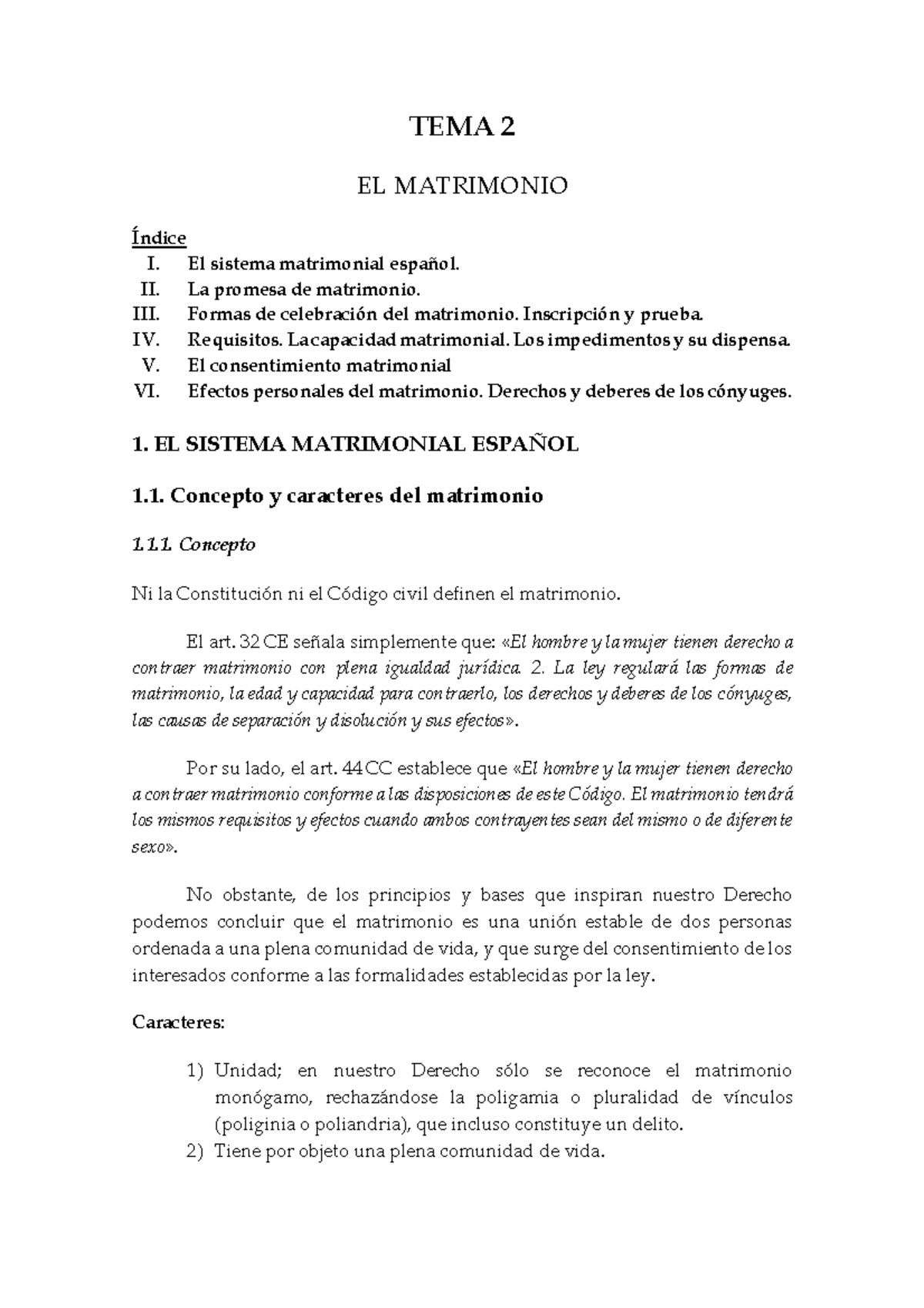 TEMA 2 CVI - TEMA 2 EL MATRIMONIO Índice I. El sistema matrimonial ...