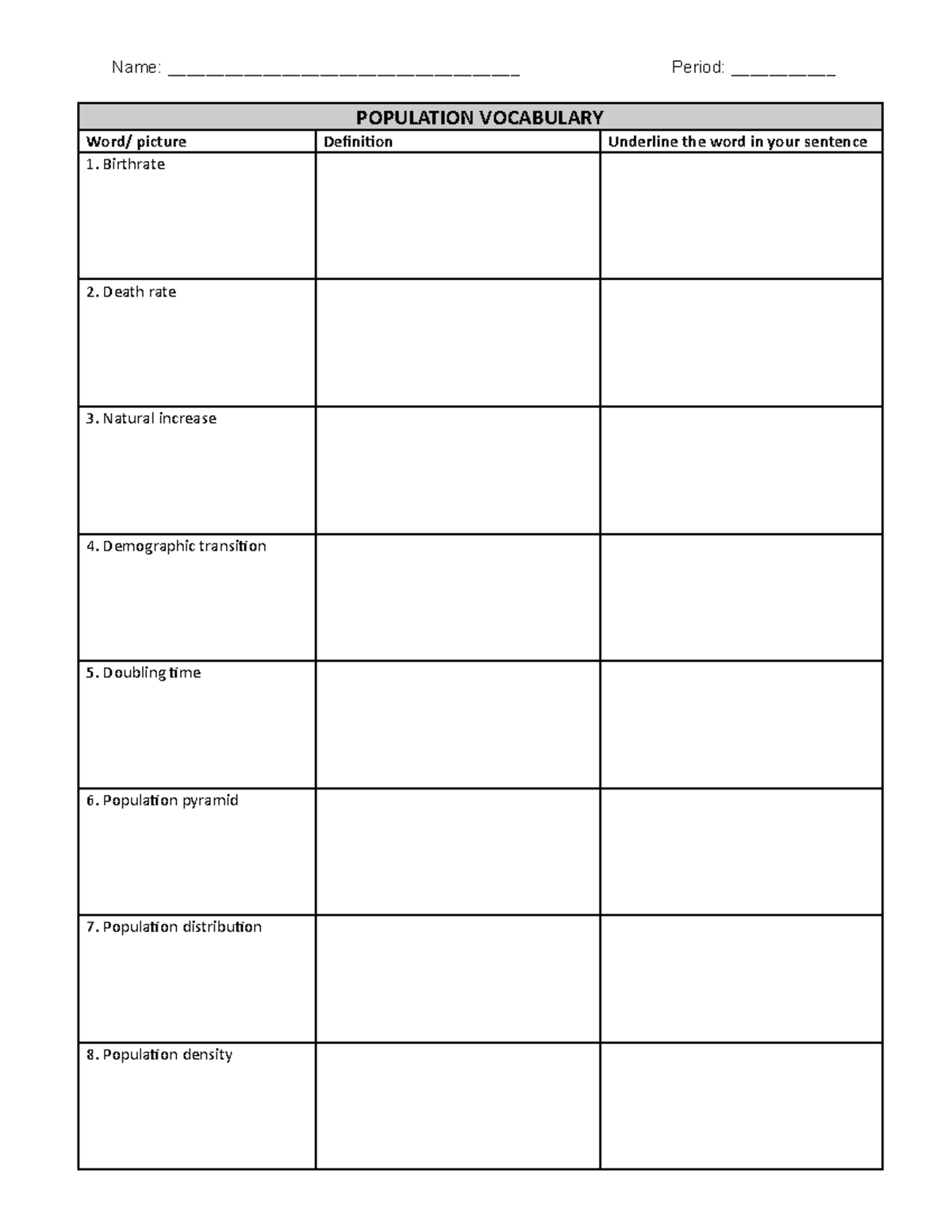 Population Vocabulary - GEOG 132 - Name ...