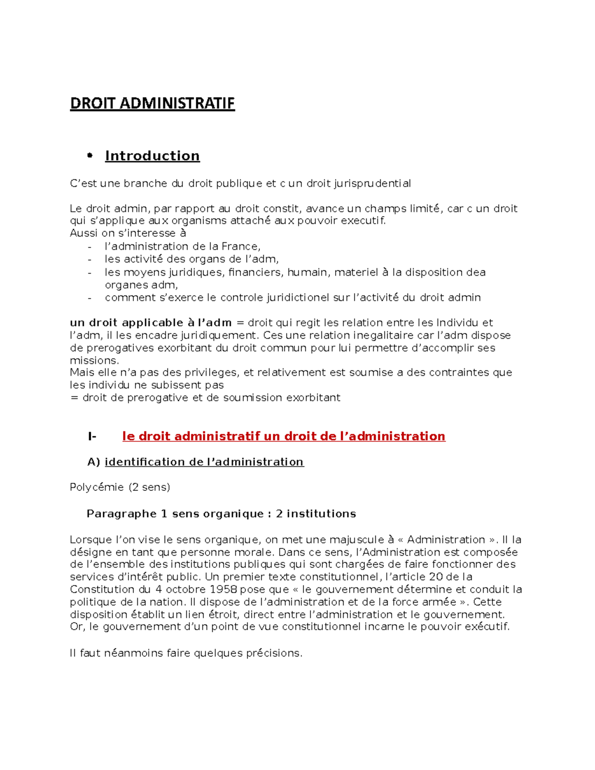 Droit Administratif - cours - DROIT ADMINISTRATIF Introduction C’est ...
