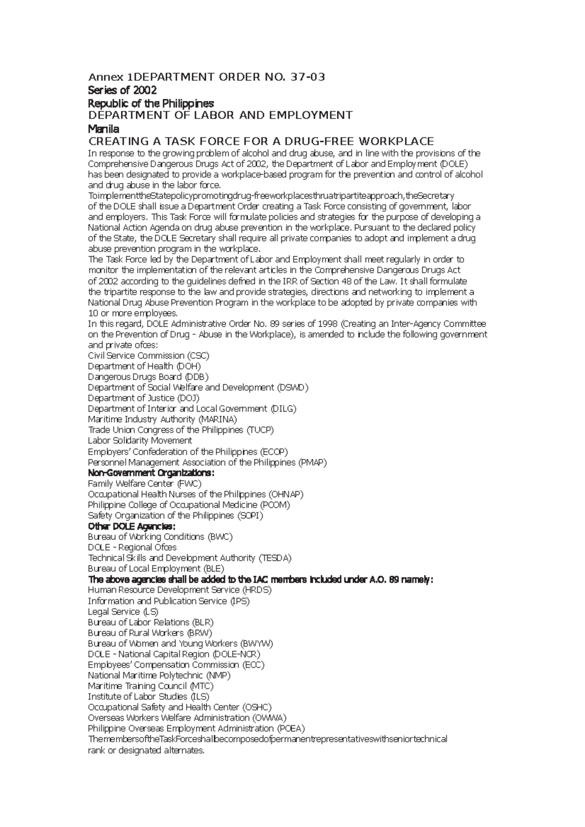 Osh 61 - occupational safety and health management notes - Annex ...