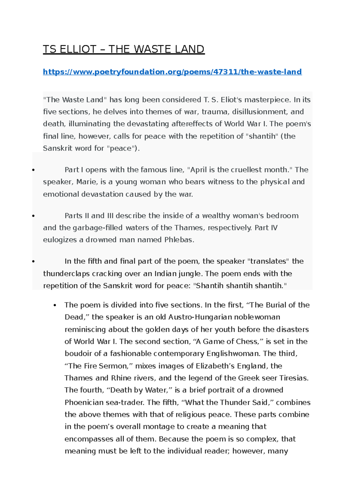 TS Elliot - The waste land - TS ELLIOT – THE WASTE LAND ...