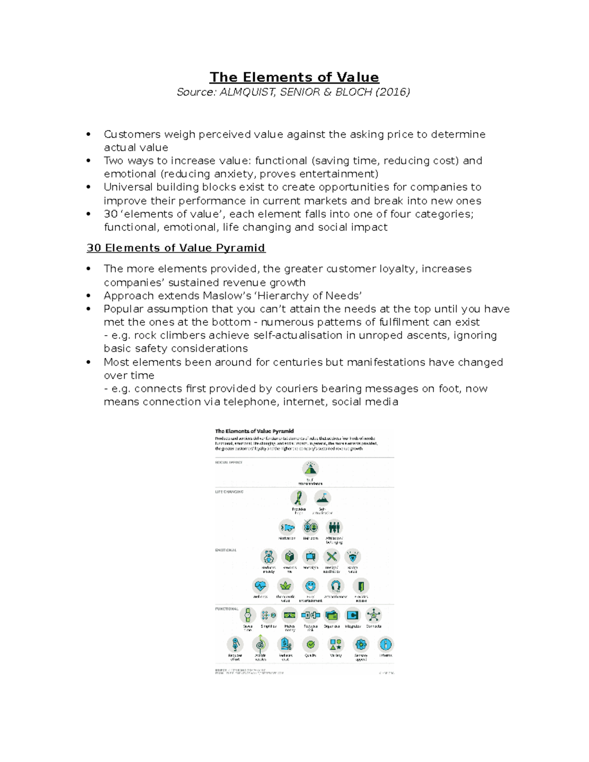 The Elements of Value Notes - The Elements of Value Source: ALMQUIST ...