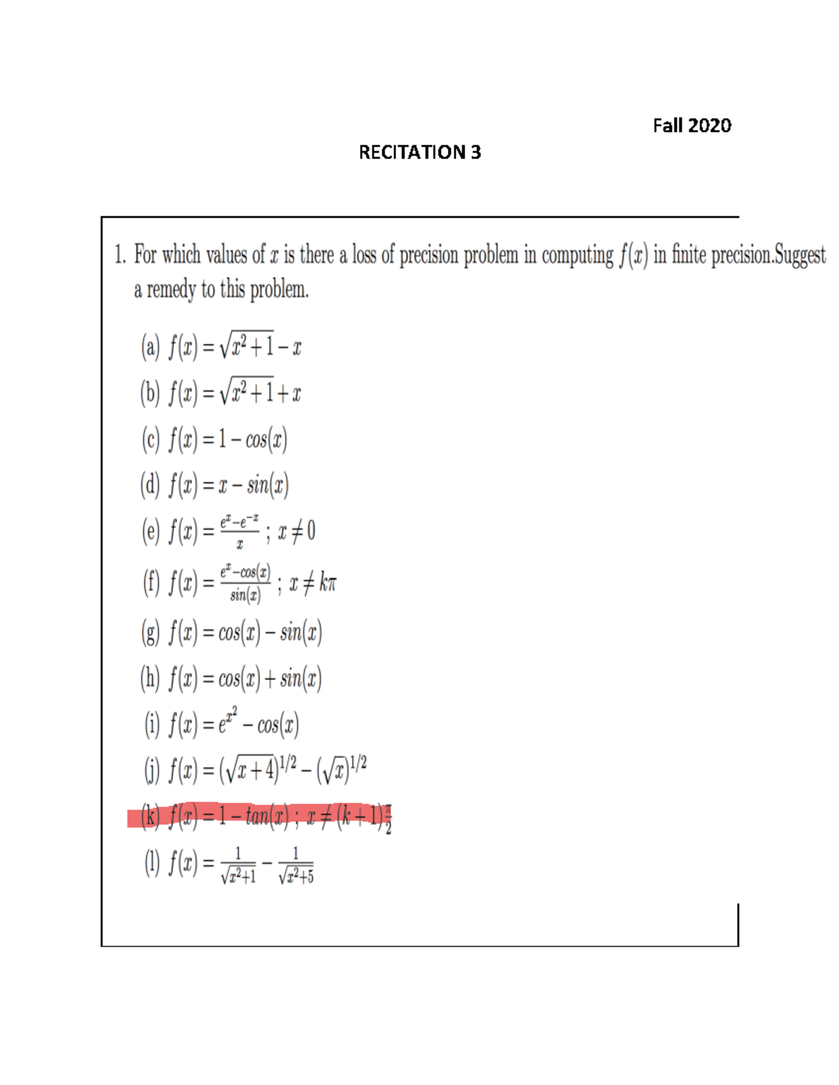 EX Chapter 1 Set4 - Notes - Numirical Computing - Fall RECITATION - Studocu