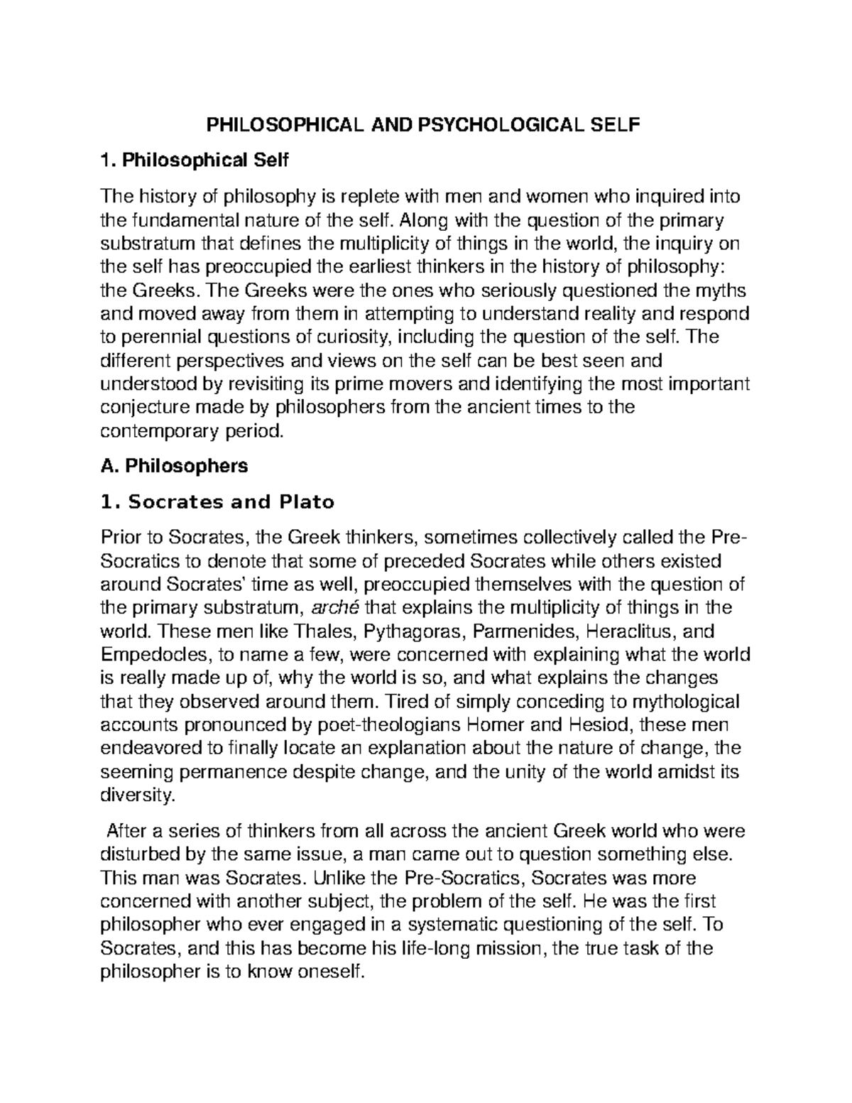 M2 Philosophical AND Psychological SELF - PHILOSOPHICAL AND ...