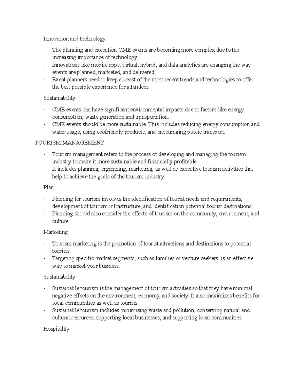 HTR 110 Notes 42 - Hospitality-tourism industry: hotels, resorts ...