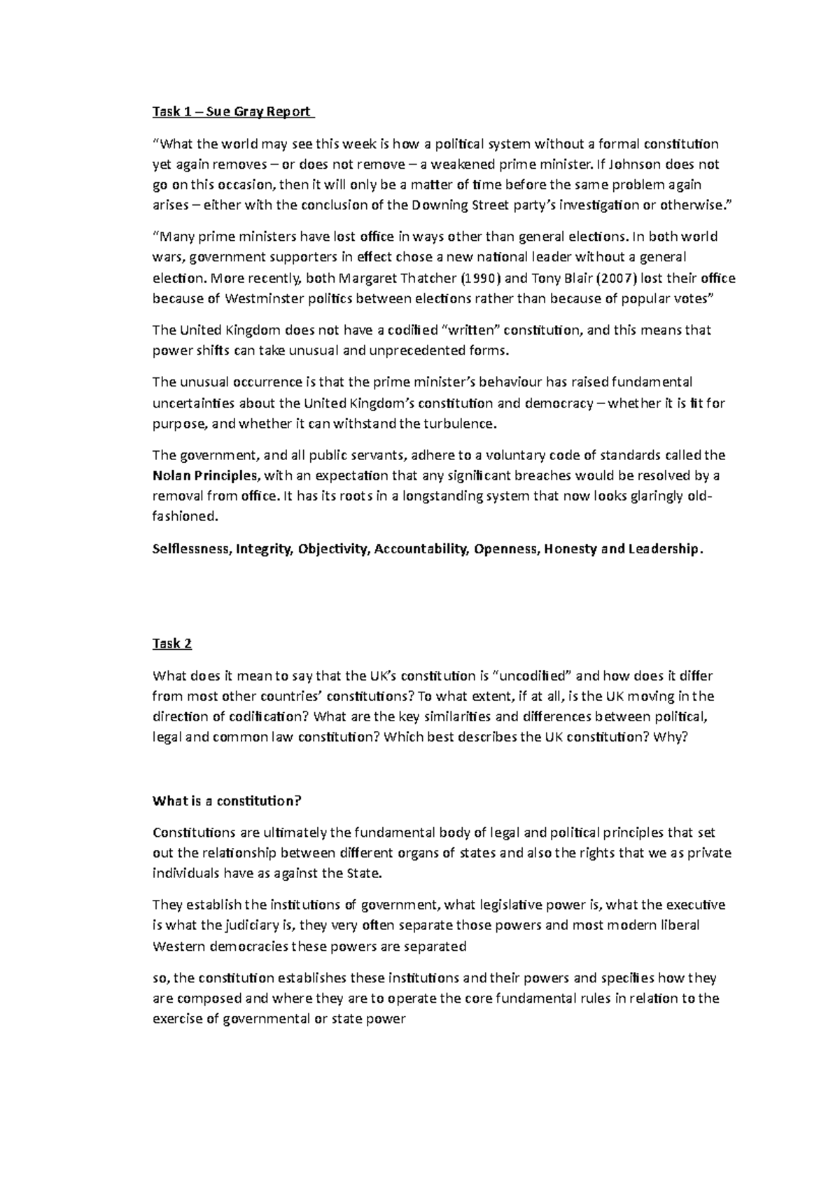 Tutorial 1 - Workbook on public law - Task 1 – Sue Gray Report “What ...
