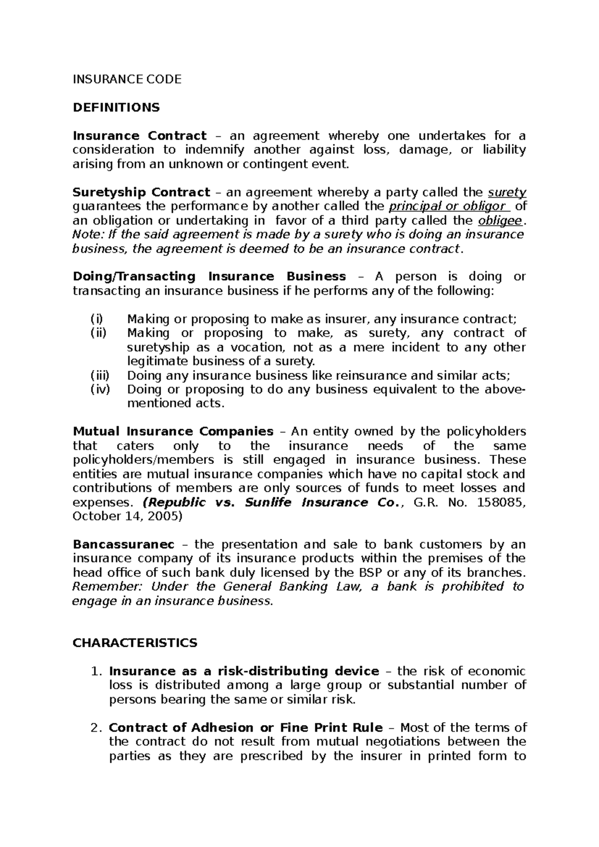 [final] Insurance - CPALE Reviewer - INSURANCE CODE DEFINITIONS ...