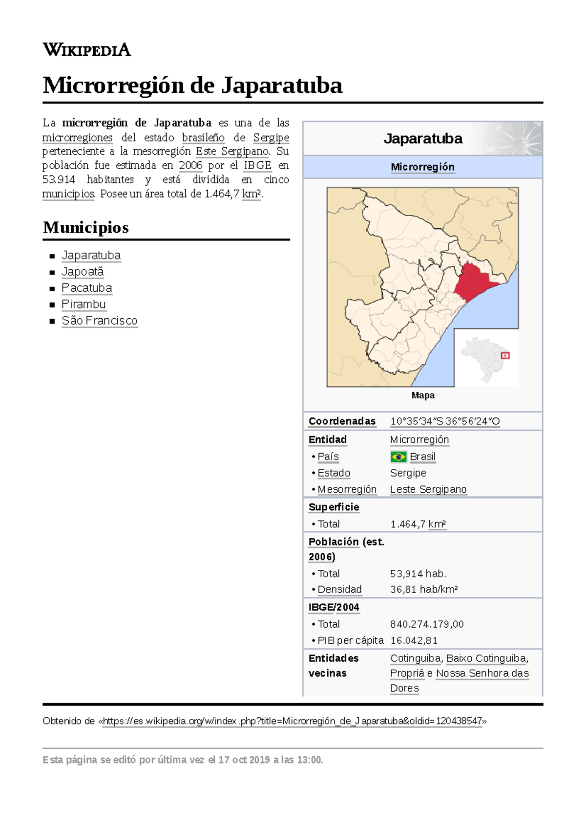 Microrregión de Japaratuba - Japaratuba Microrregión Mapa Coordenadas ...
