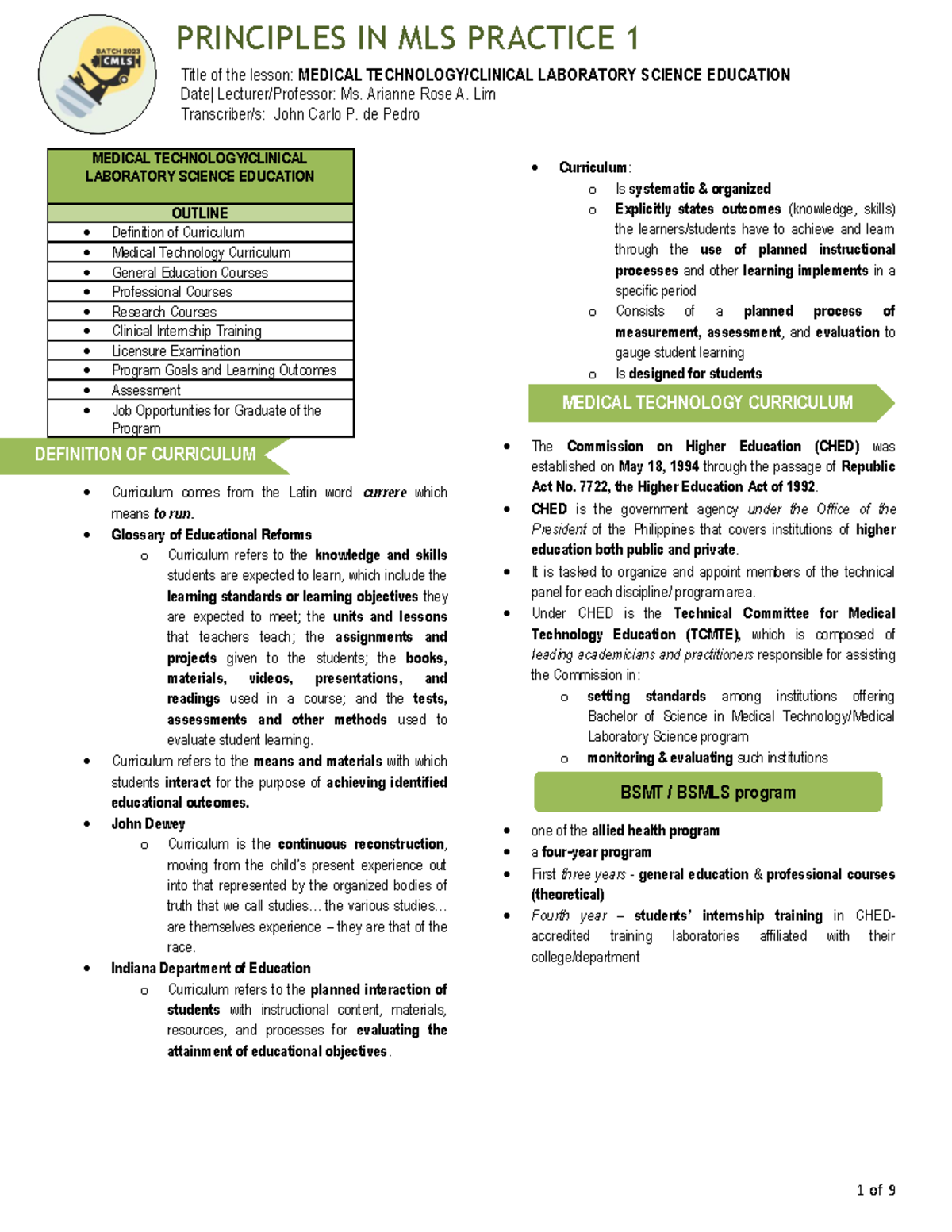 Medical Technology and Clinical Laboratory Science Education ...